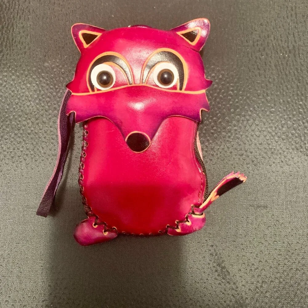Handmade | Bags | Handmade Pink Leather Fox Coin Purse Cute Animal ...